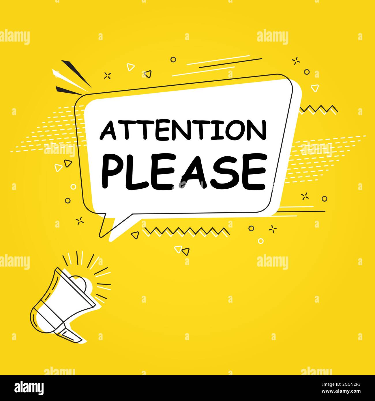 Attention please in bubble vector on bright yellow background. Comic ...