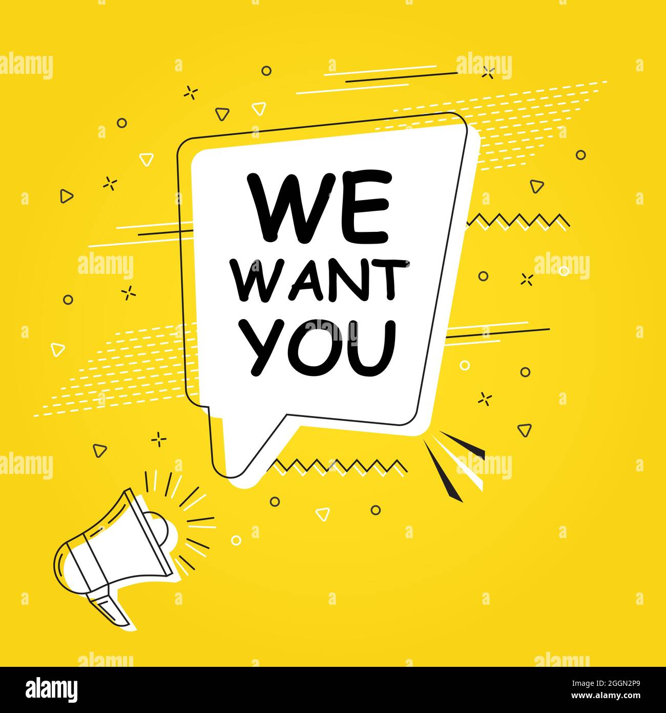 We want you in bubble vector on bright yellow background. Comic speech ...