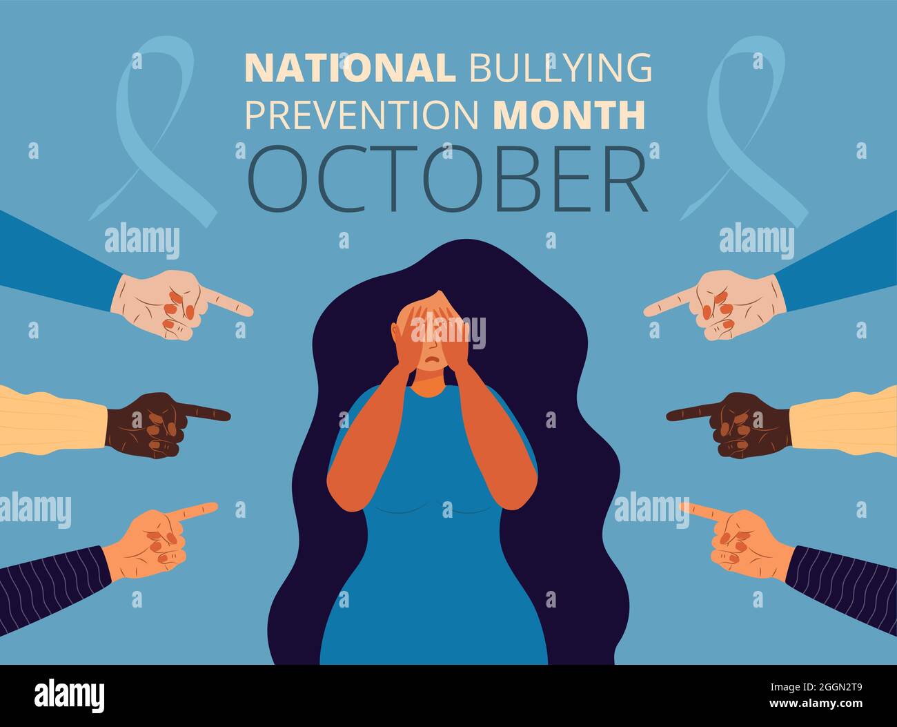 National Bullying Prevention month in October in USA. Victim scene in ...