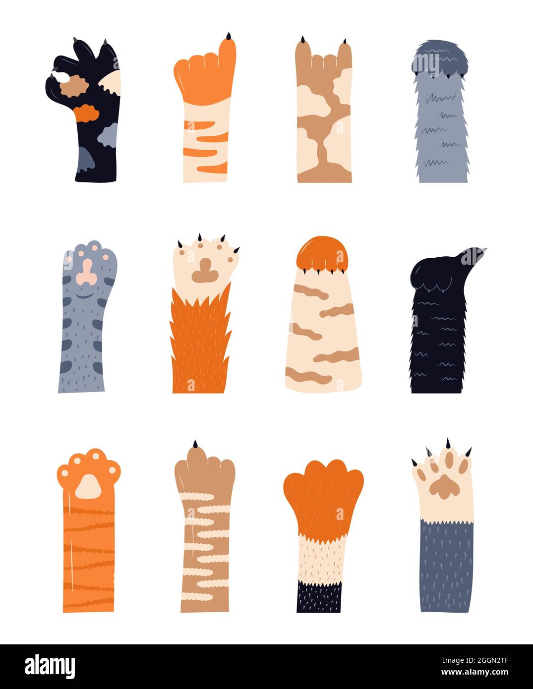 Cats paw vector set. Pet feet in hand drawn style. Paws of fluffy ...