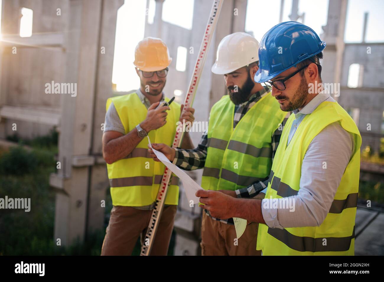 Picture of construction engineer working on building site Stock Photo ...