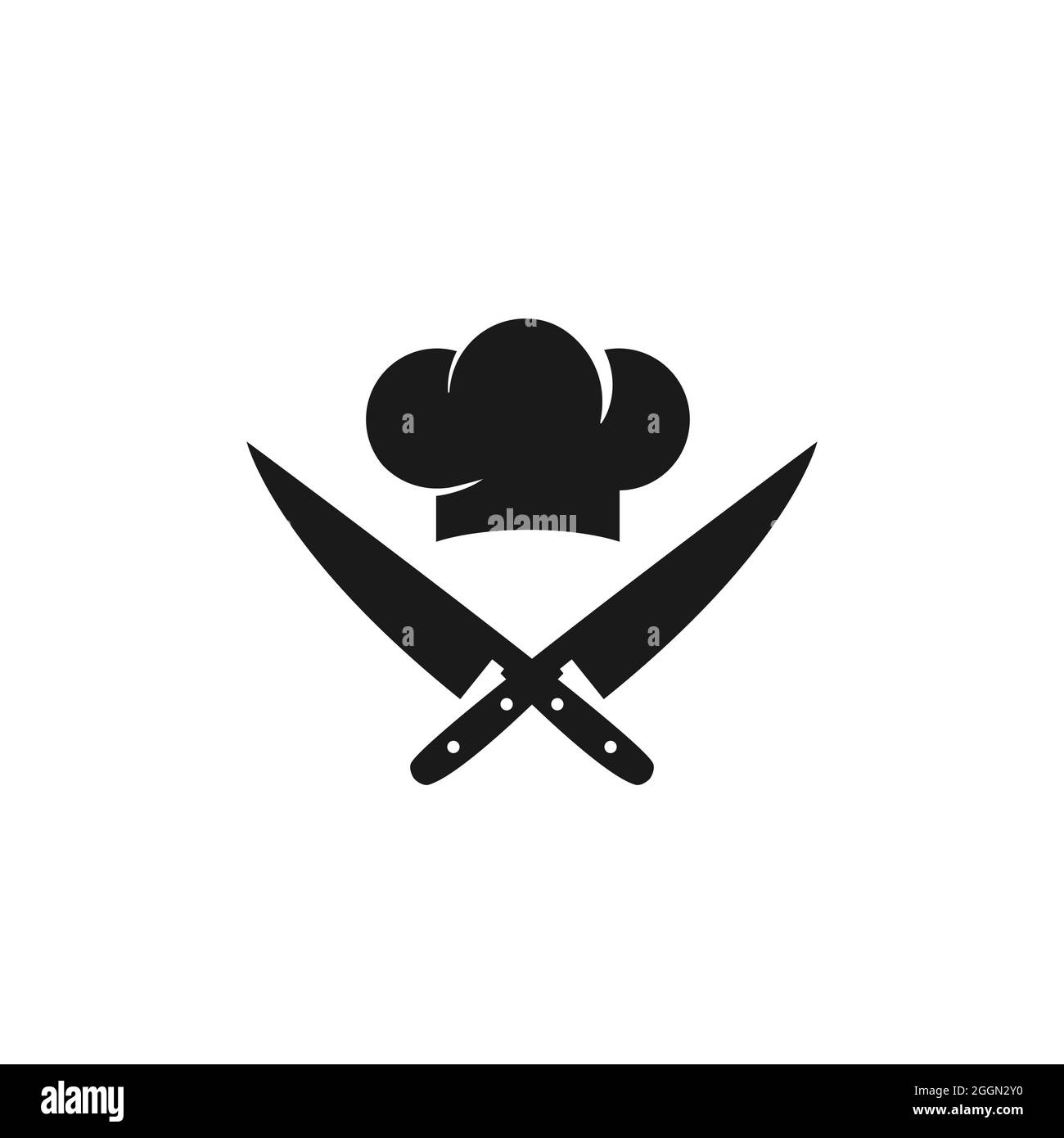 Chef cook cap with crossed knives icon isolated on white. Cooking cap ...