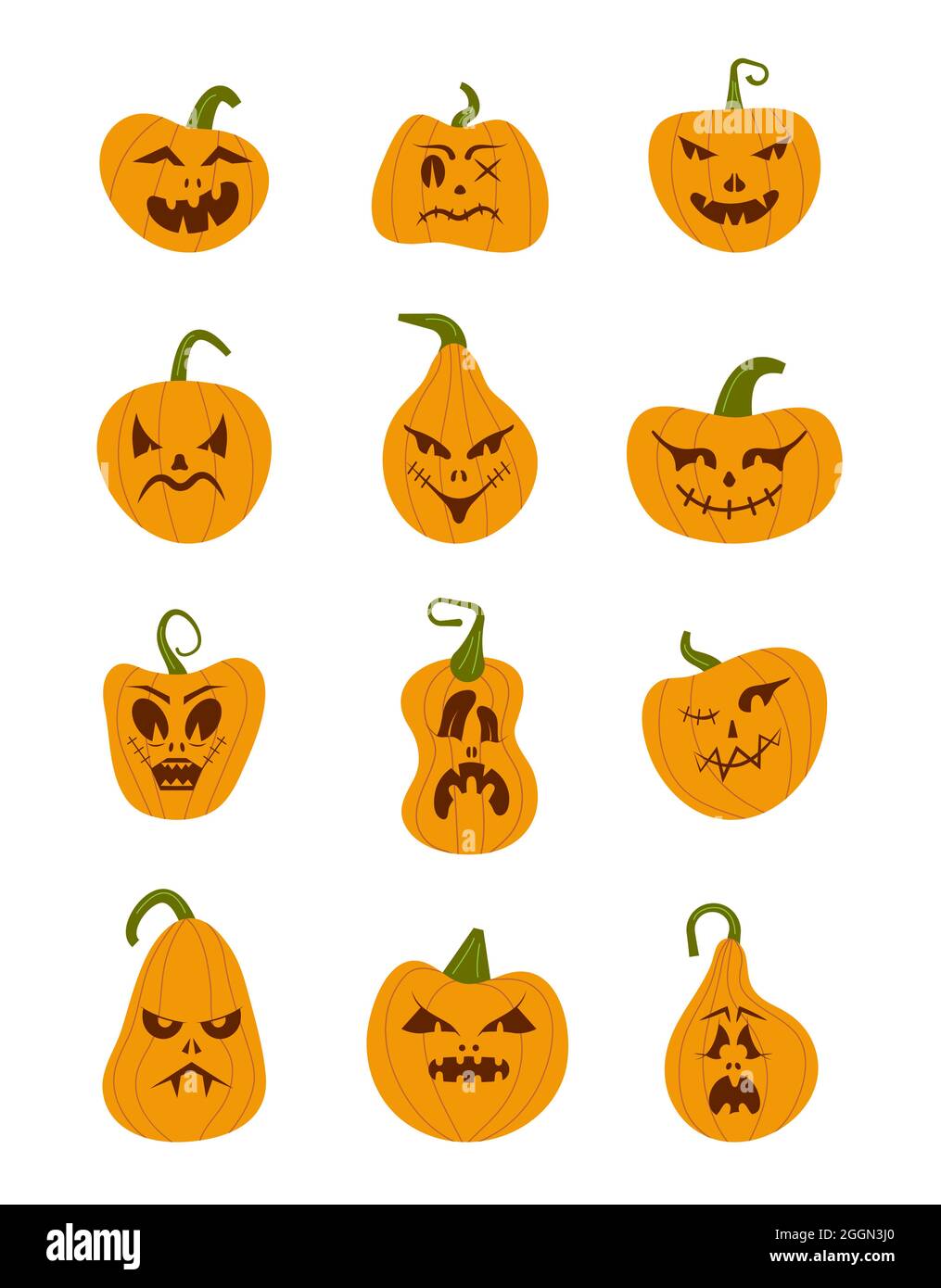 Pumkin scary Halloween face vector set. Halloween pumpkin or ghost ...