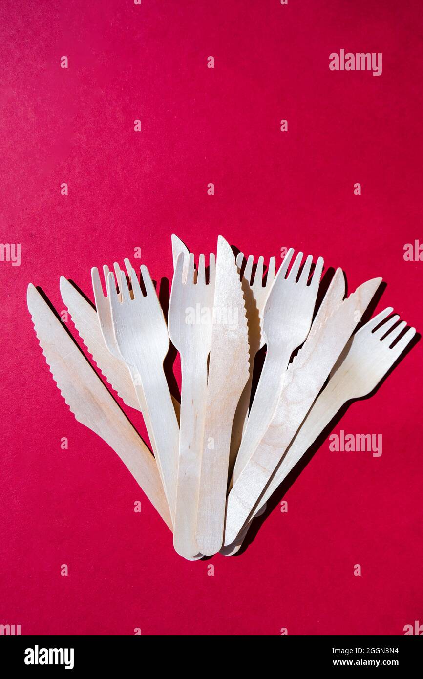 Eco friendly fast food containers. Wooden forks and knives. Eco ...