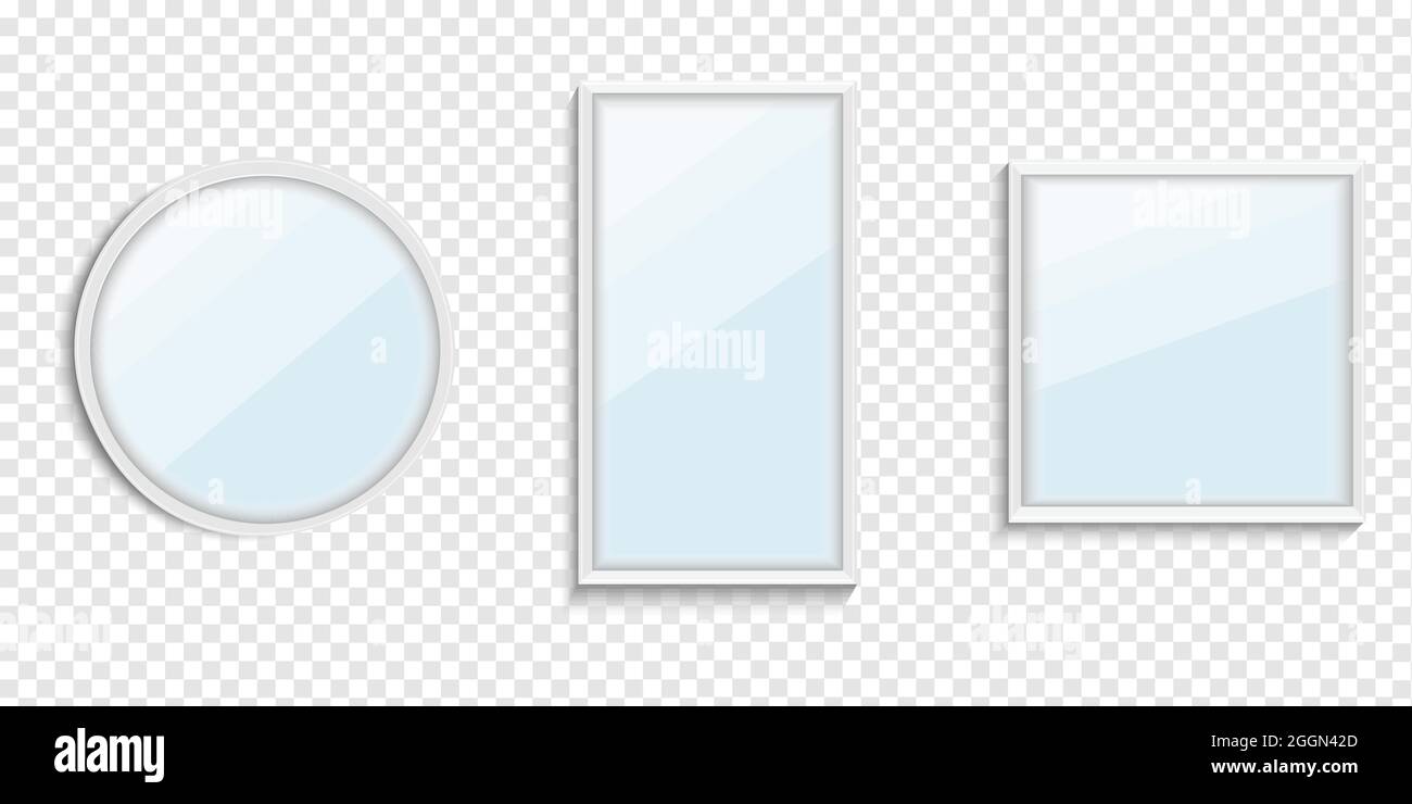 Mirrors set of different shapes isolated. Mirror frame, white mirrors ...