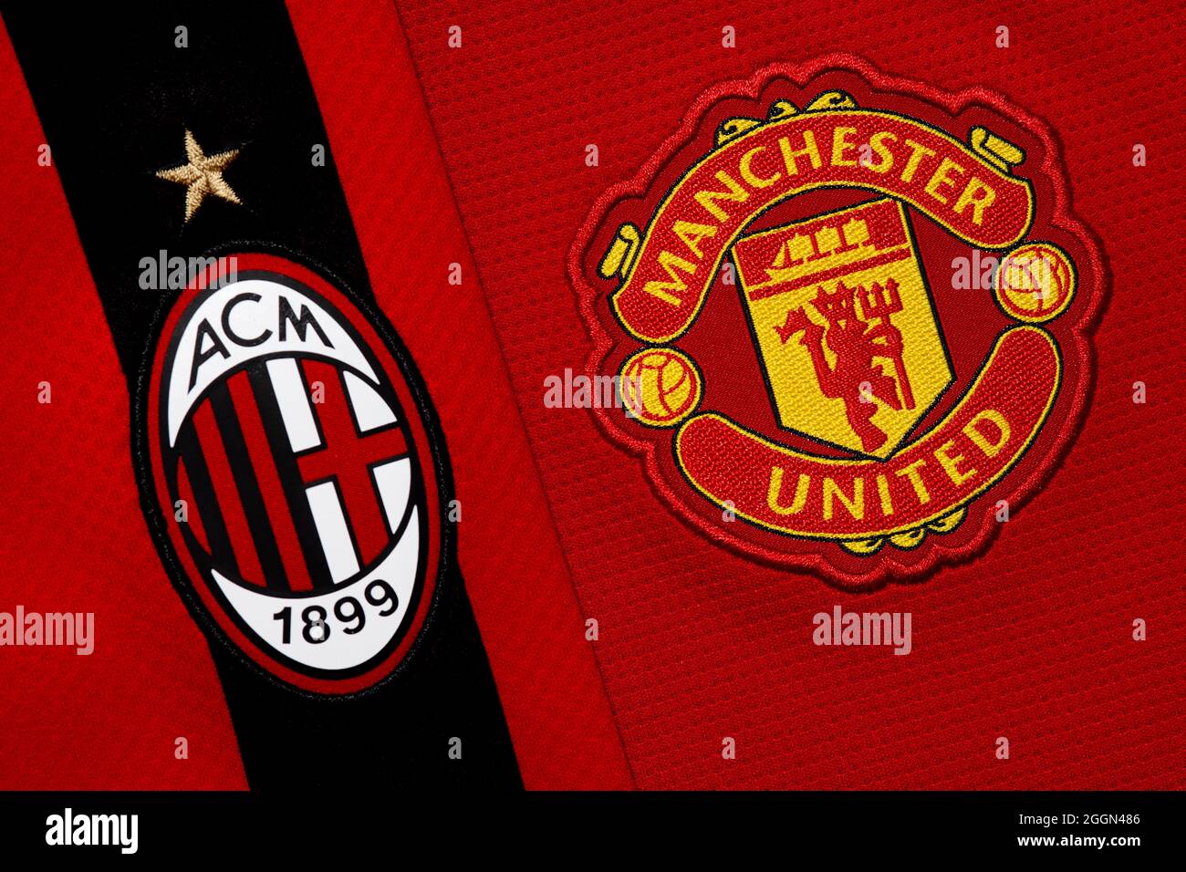 Close up of Manchester United & AC Milan club crest Stock Photo - Alamy