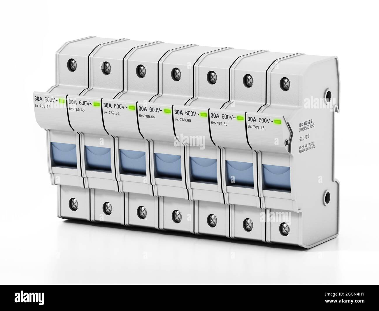 Set of generic electricity fuse boxes isolated on white background. 3D ...