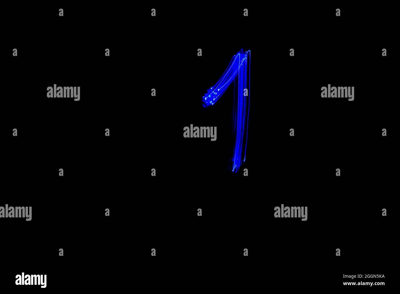 Number 1, long exposure photo of blue lights, light painting. Number ...