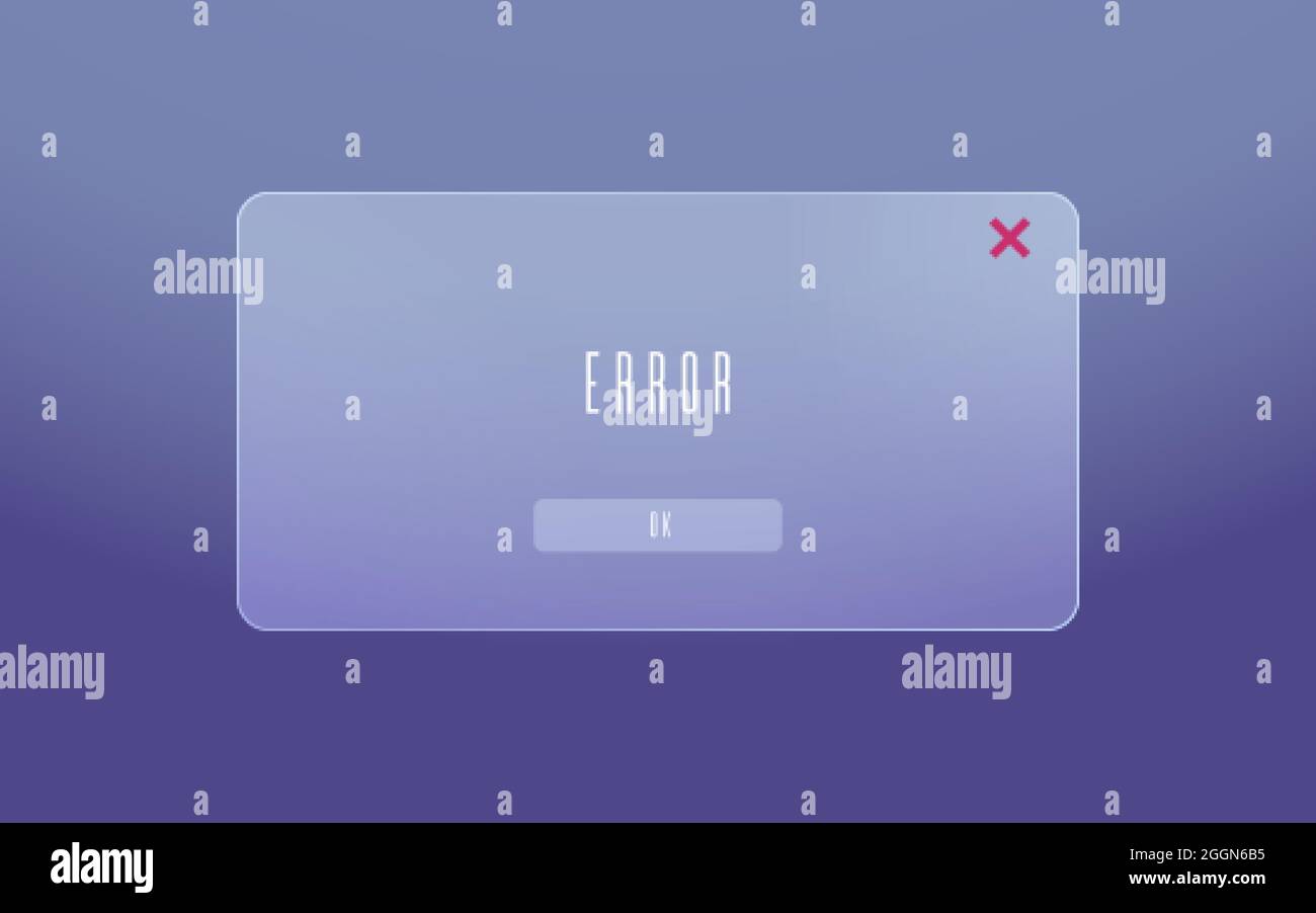 Error message frame of ground glass. Alert pop-up of frosted glass ...