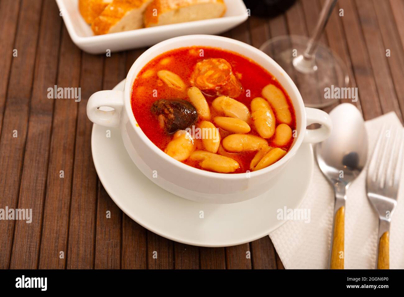 Fabada asturiana with stewed beans, pork, morcilla and chorizo Stock ...