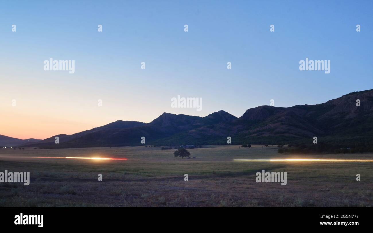 Old oak tree at sunset hi-res stock photography and images - Alamy