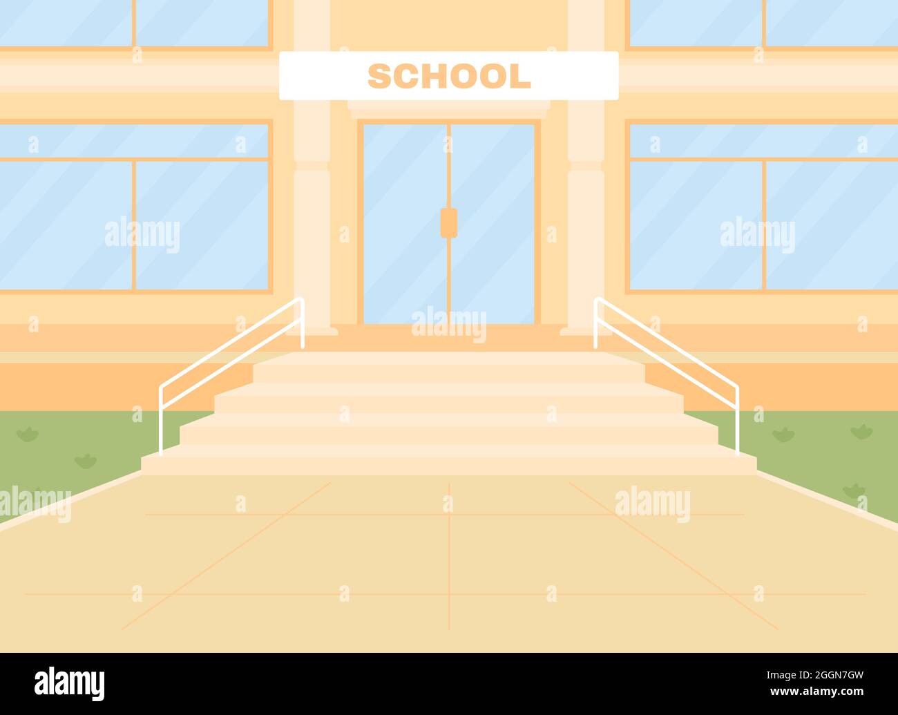 Daylight empty school entrance flat color vector illustration Stock ...