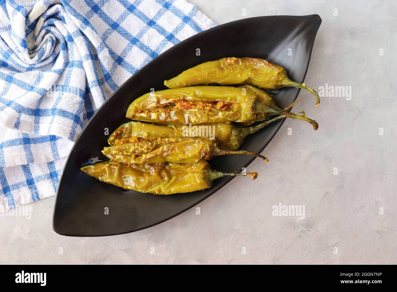 Stuffed Green Chillies fry, Bharwa Masala Mirch or Bharli Mirchi ...