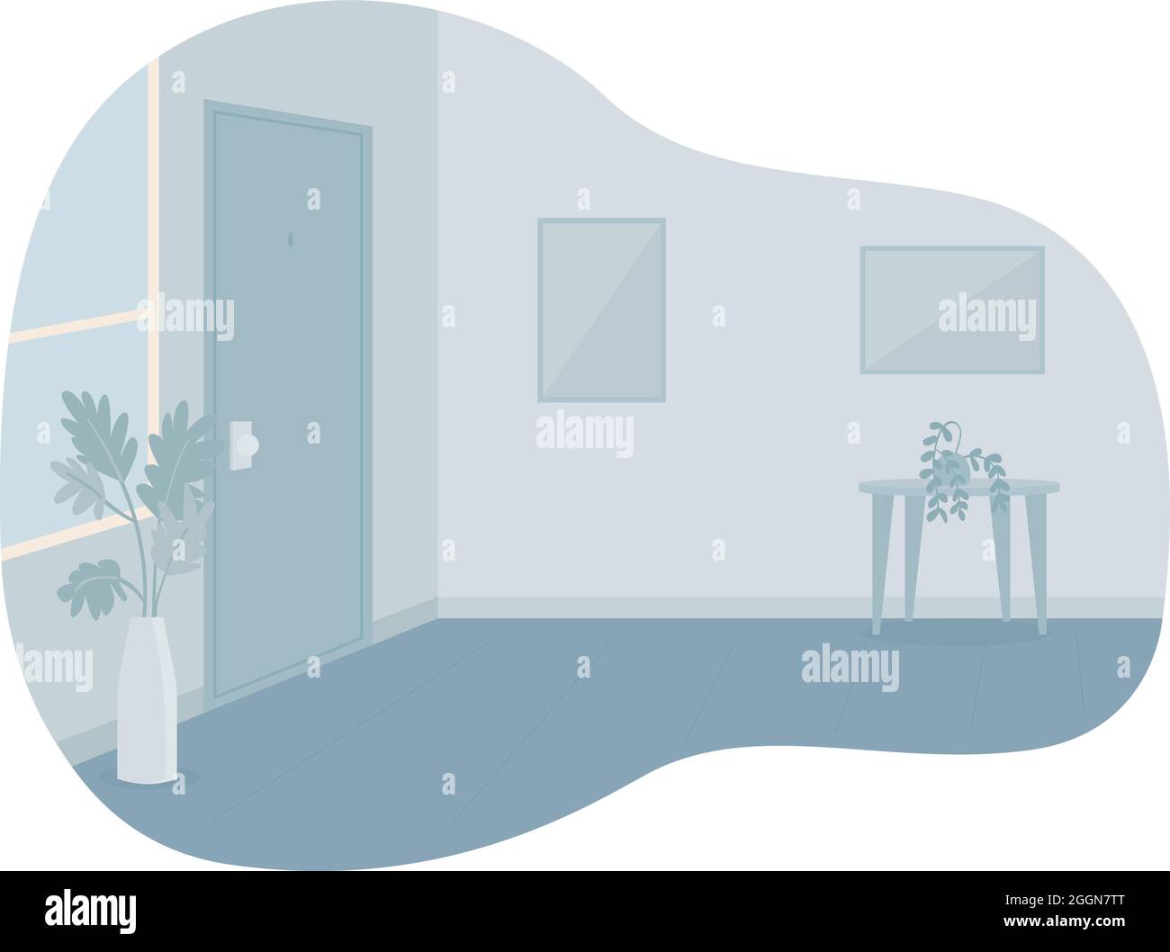 Empty room with closed door 2D vector isolated illustration Stock ...