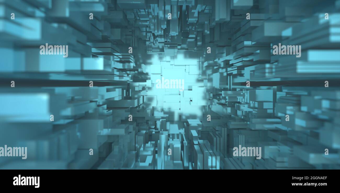 Abstract greeble cube background. Futuristic geometric structure model ...