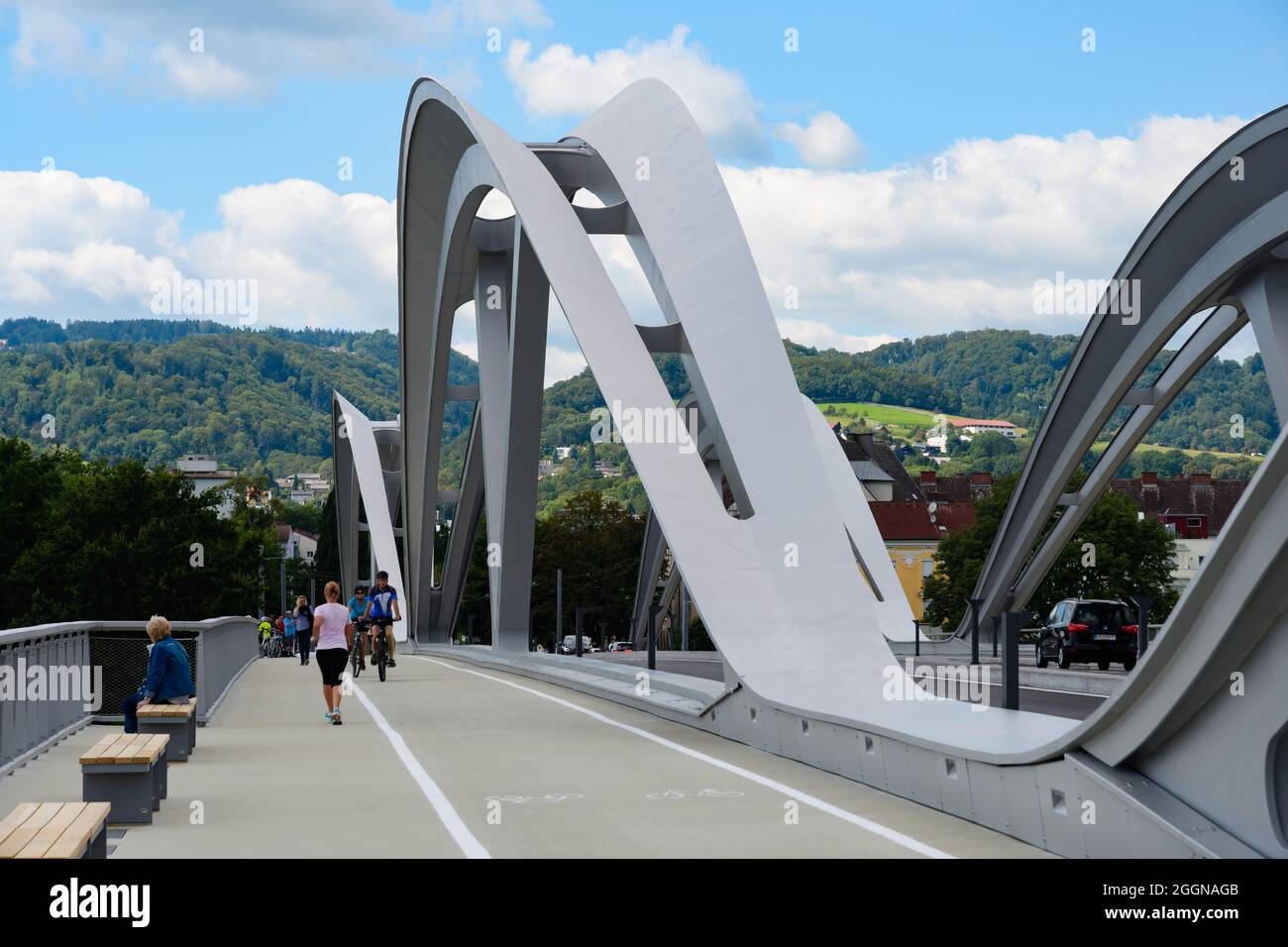 linz, austria, 01 sep 2021, new bridge over the danube river Stock ...