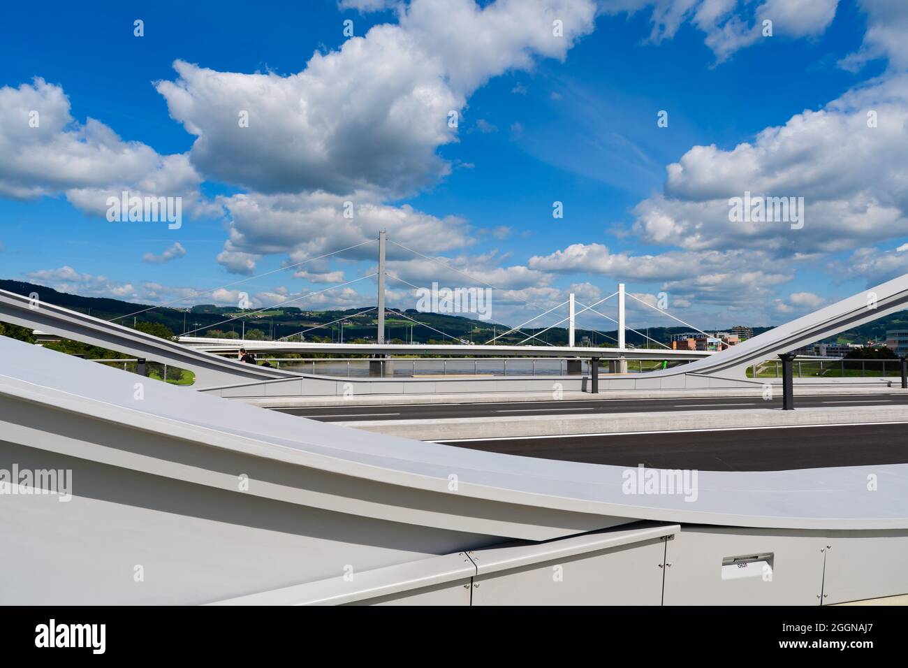 linz, austria, 01 sep 2021, new bridge over the danube river Stock ...