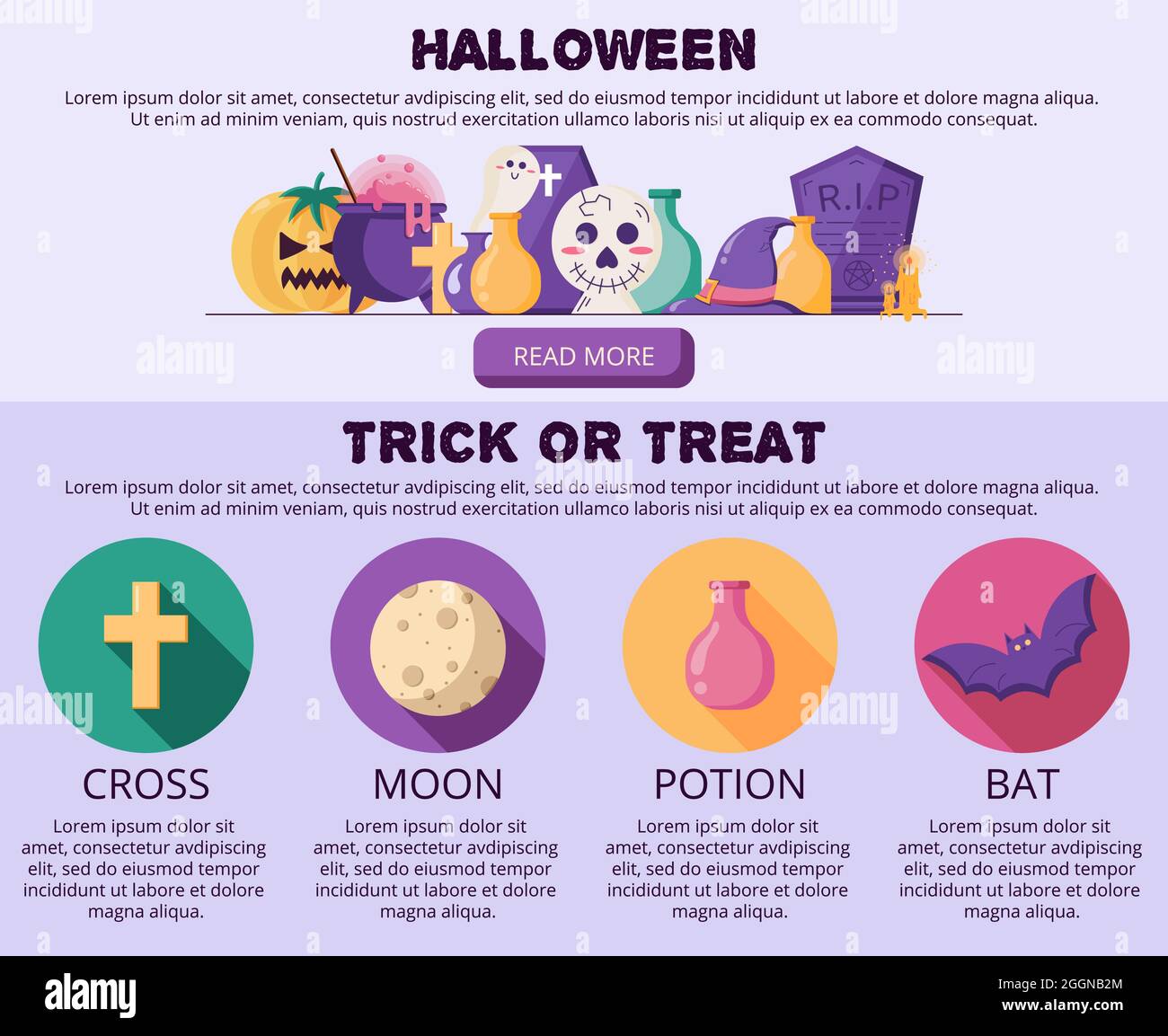 Halloween Web Design Template in a flat style. Vector Illustration of ...