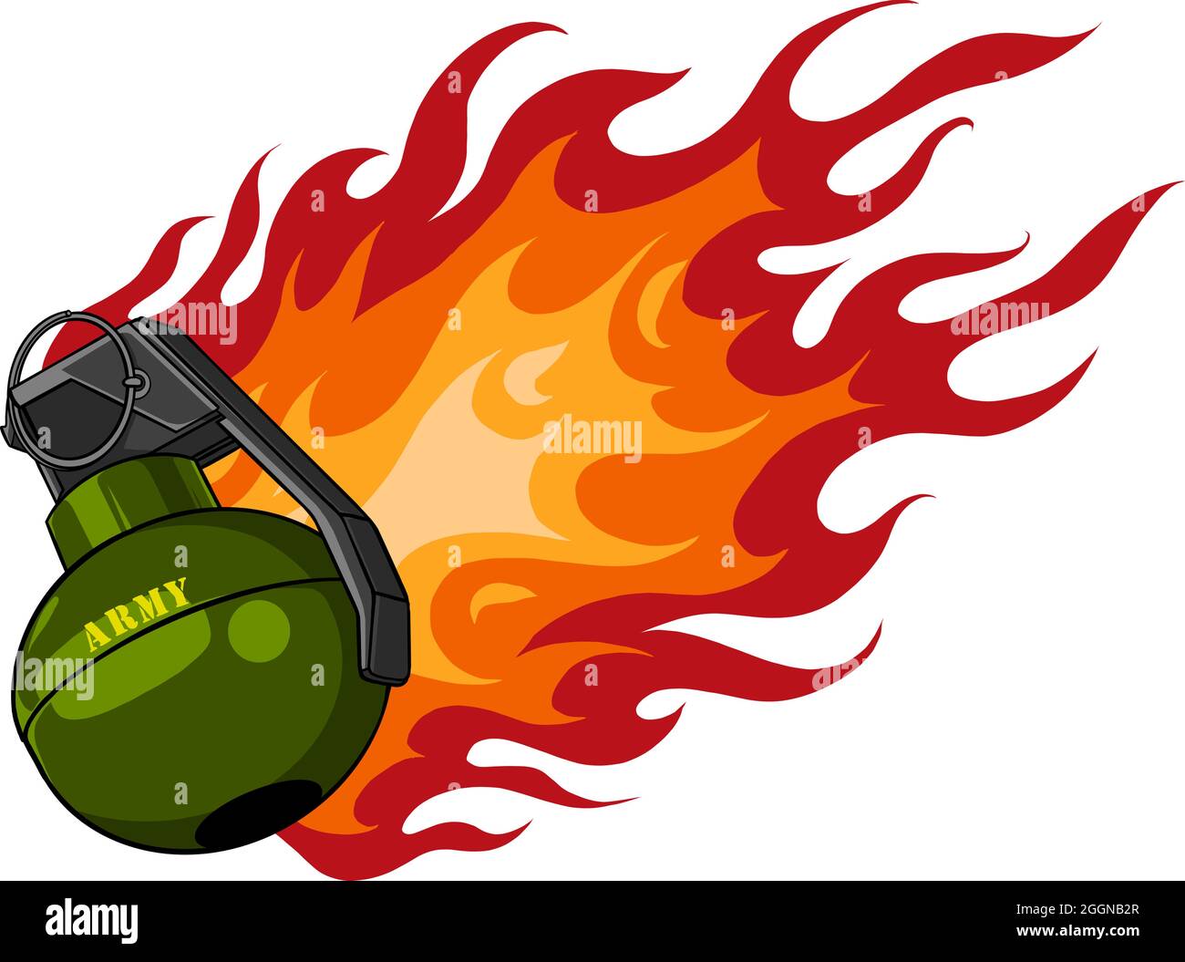 Vector illustration of green Grenade with flames Vector illustration ...