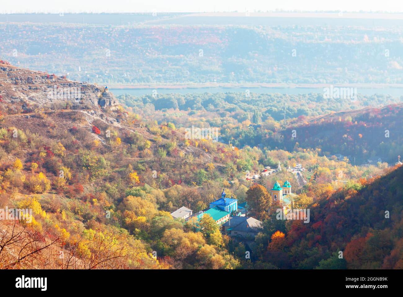 Famous Saharna Monastery in Moldova . Autumn scenery with hills and ...