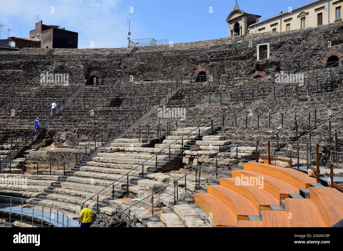 Ancient Greek-Roman amphitheatre in Catania, Sicily in the summer of ...