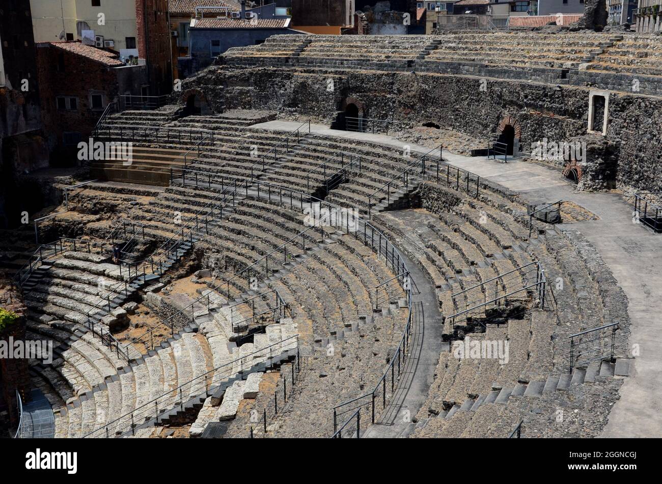 Ancient Greek-Roman amphitheatre in Catania, Sicily in the summer of ...