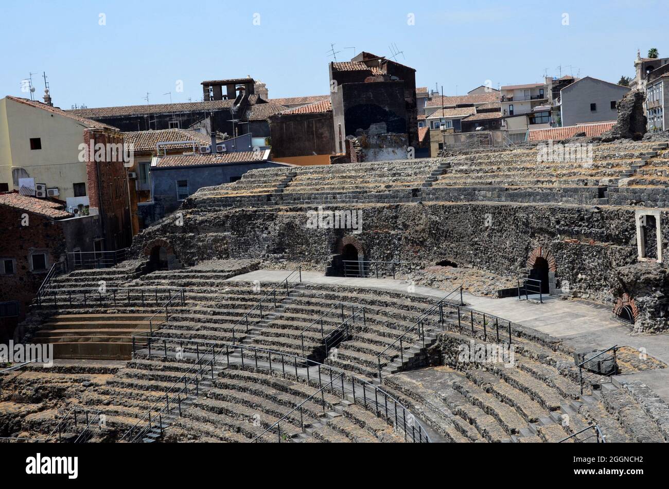 Ancient Greek-Roman amphitheatre in Catania, Sicily in the summer of ...