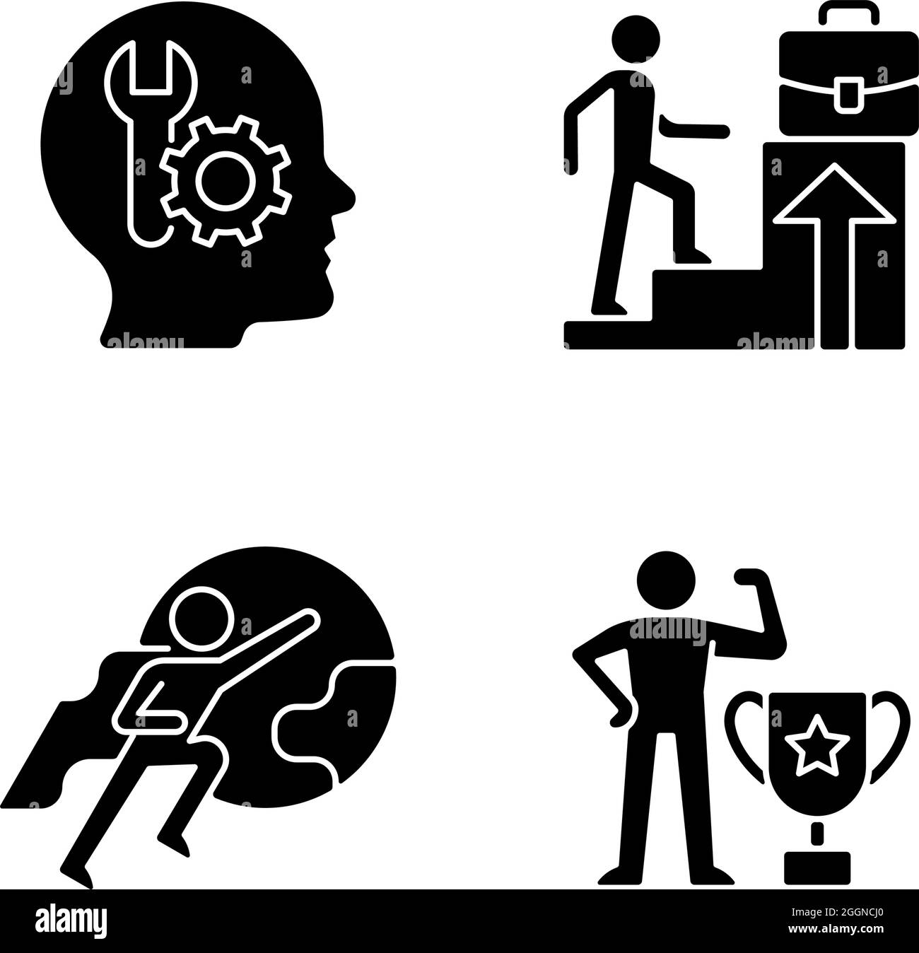 Motivation at work black glyph icons set on white space Stock Vector ...
