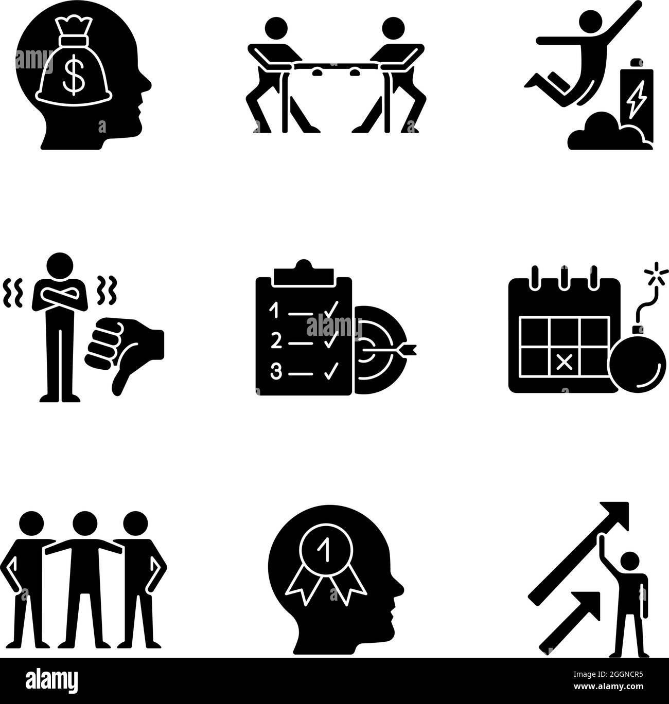 Motivation stimulus black glyph icons set on white space Stock Vector ...