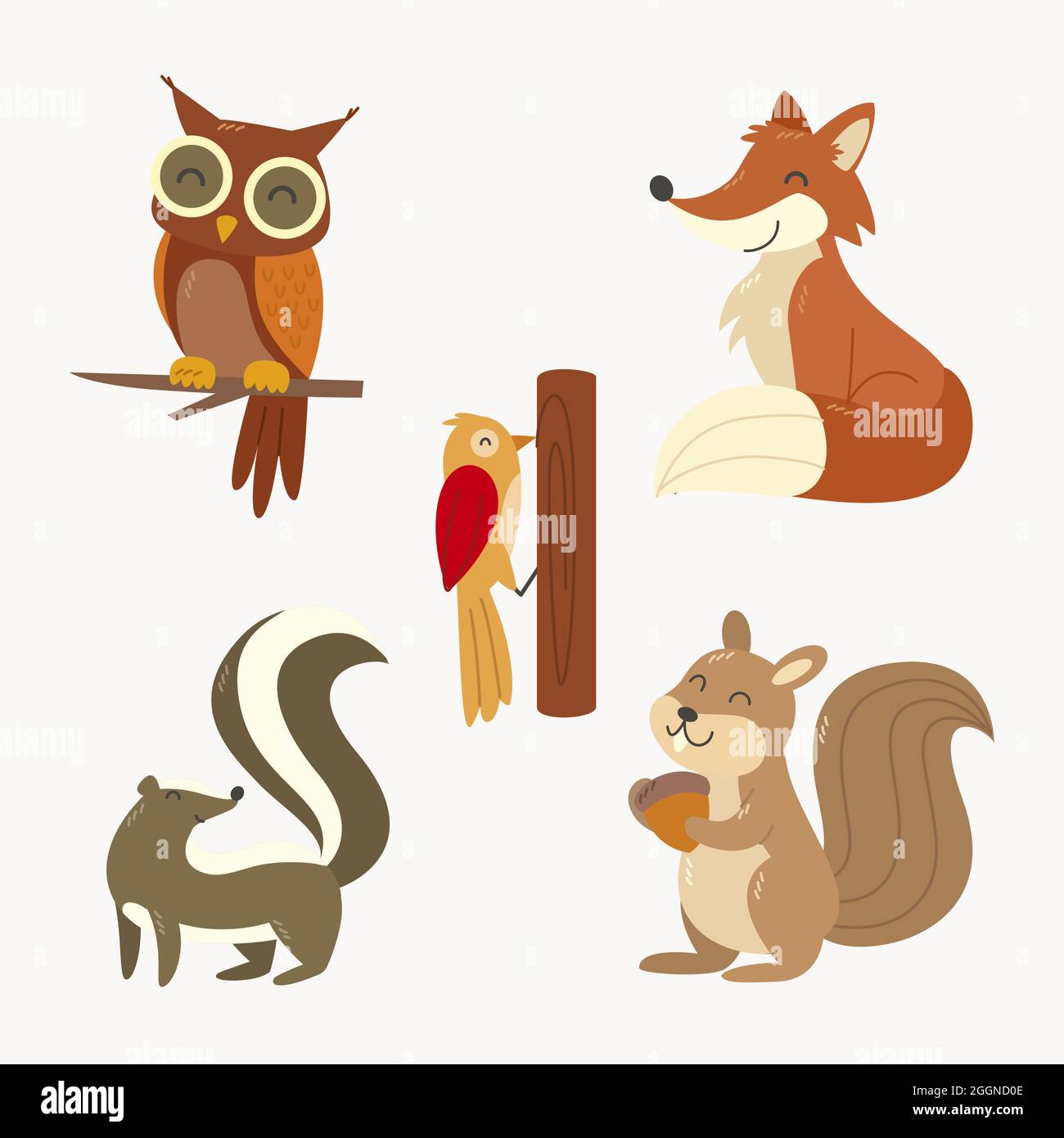 Hand drawn autumn animals collection Vector illustration Stock Vector ...