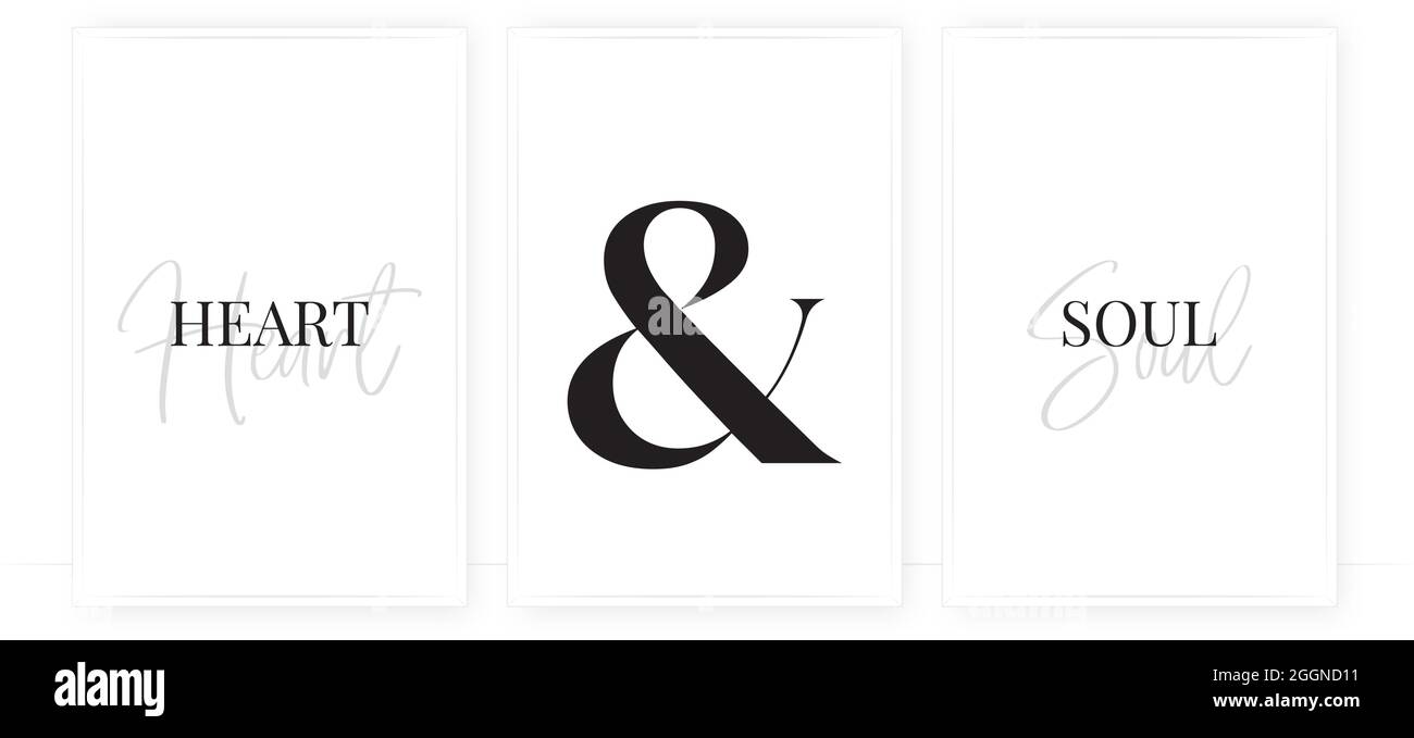 Heart and soul, vector. Three pieces poster design. Minimalist wall art ...