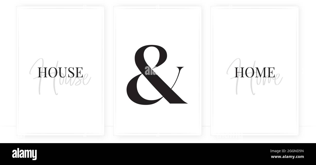 House and home, vector. Three pieces poster design. Minimalist wall art ...