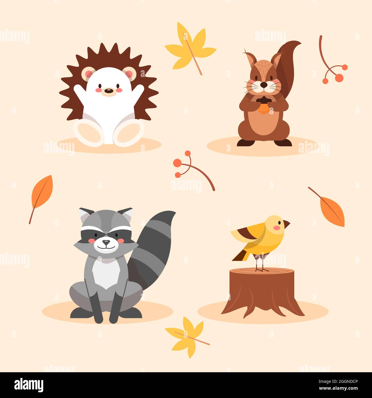 Flat autumn animals collection Vector illustration Stock Vector Image ...