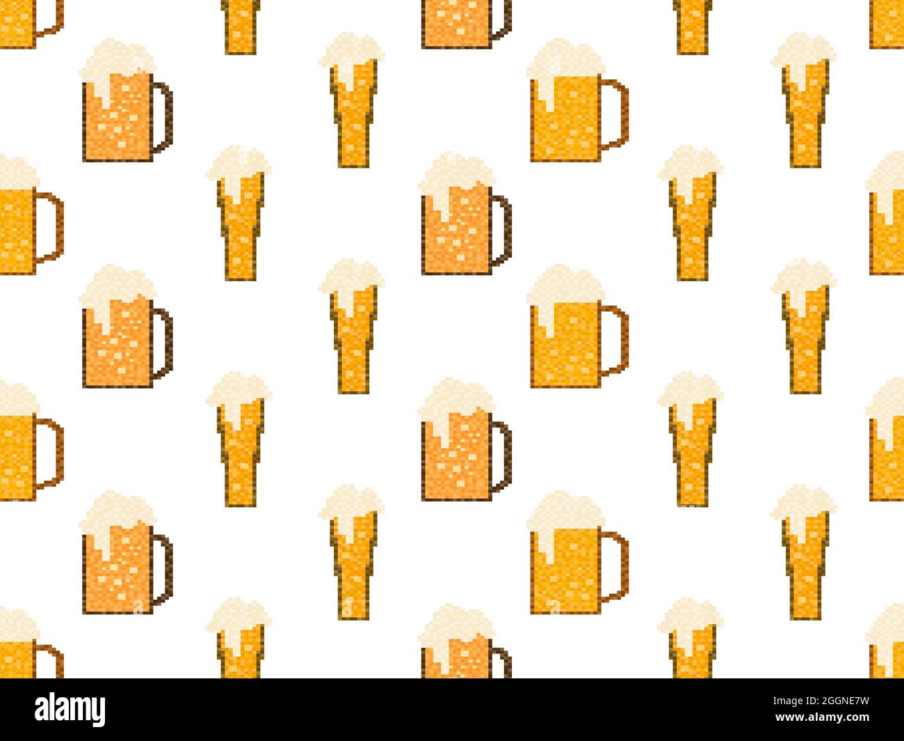 Pixel beer seamless pattern. Glass of beer pixel art. 8 bit mug, pixel ...