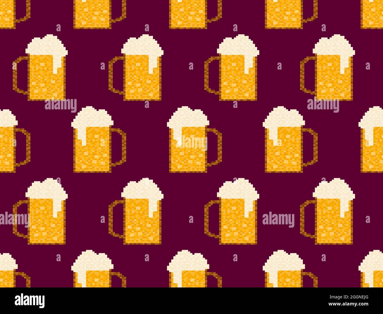 Pixel beer seamless pattern. Glass of beer pixel art. 8 bit mug, pixel ...
