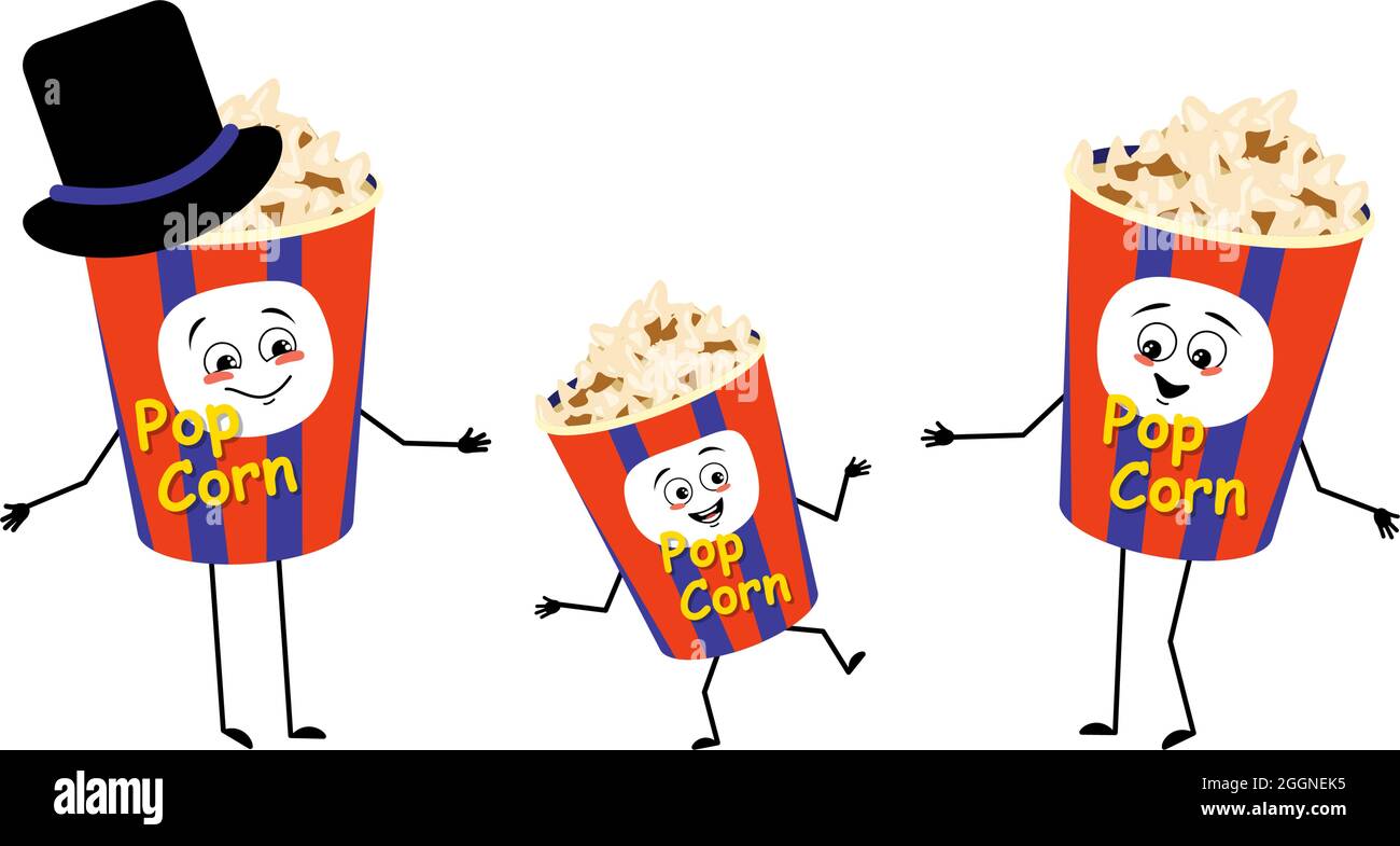 Family of popcorn characters with joyful emotions, smile face, happy ...