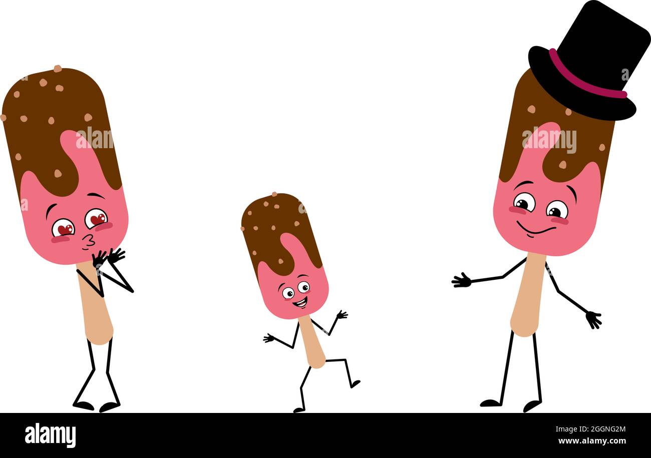 Family of ice cream popsicle characters with joyful emotions, smile ...