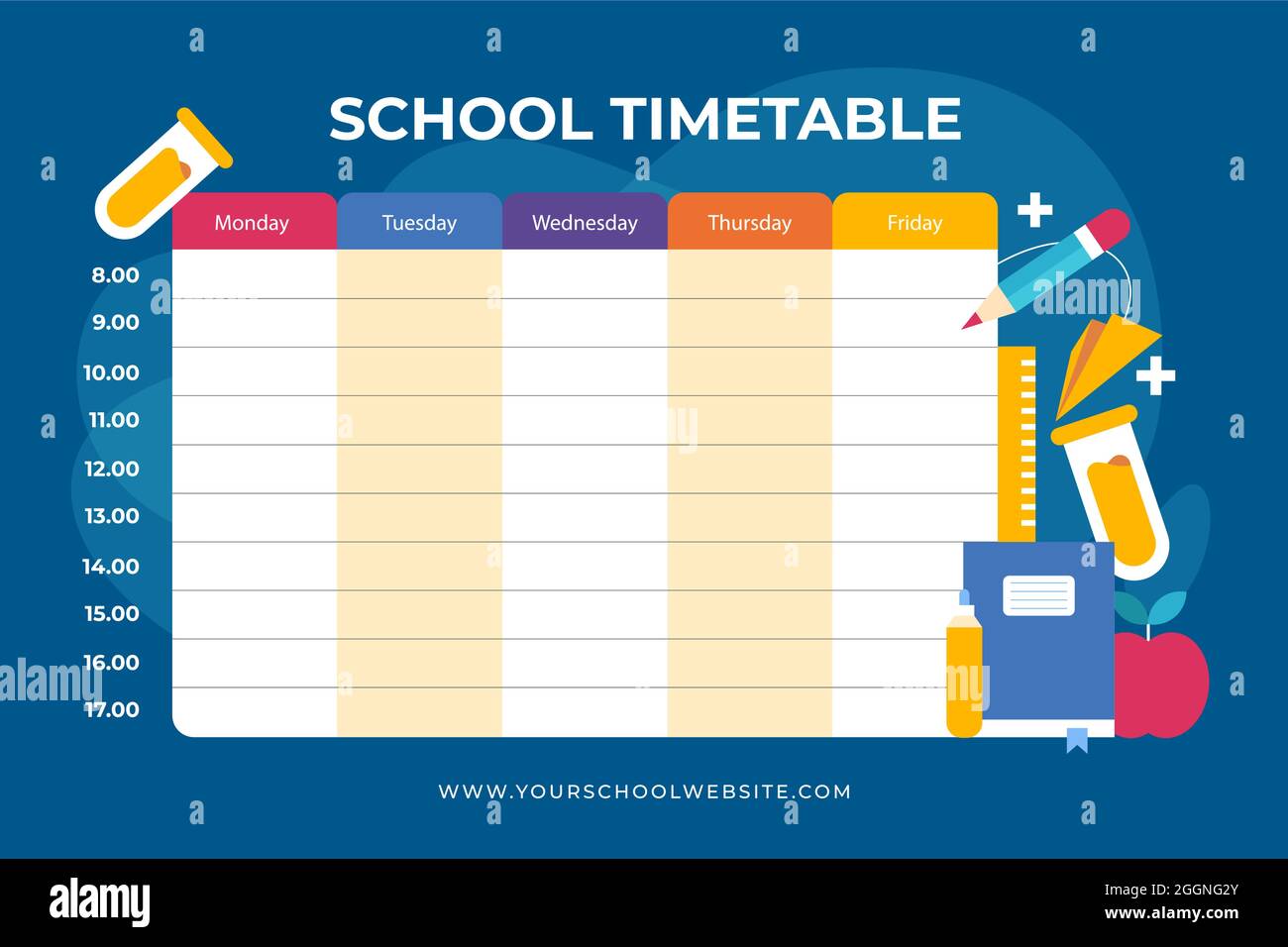 Flat back to school timetable template Vector illustration Stock Vector ...