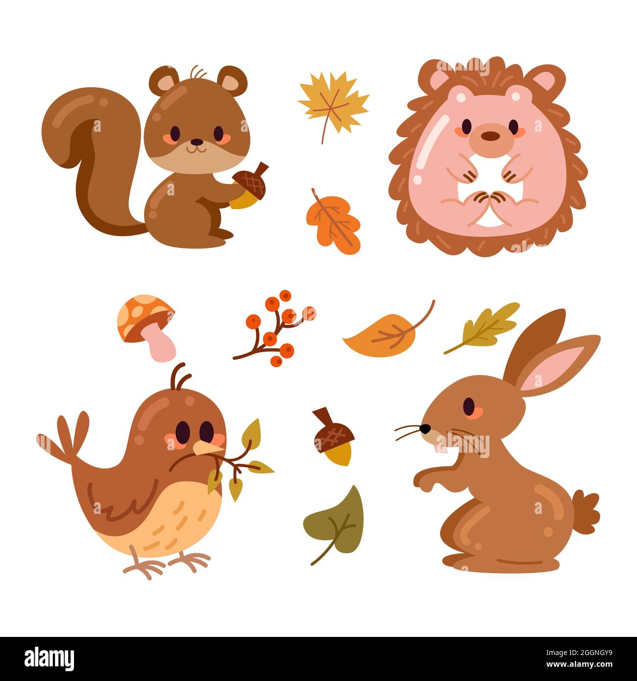 Hand drawn autumn animals collection Vector illustration Stock Vector ...