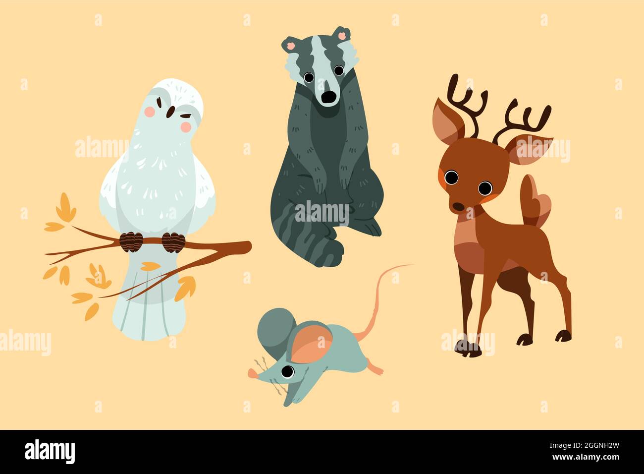 Hand drawn autumn animals collection Vector illustration Stock Vector ...