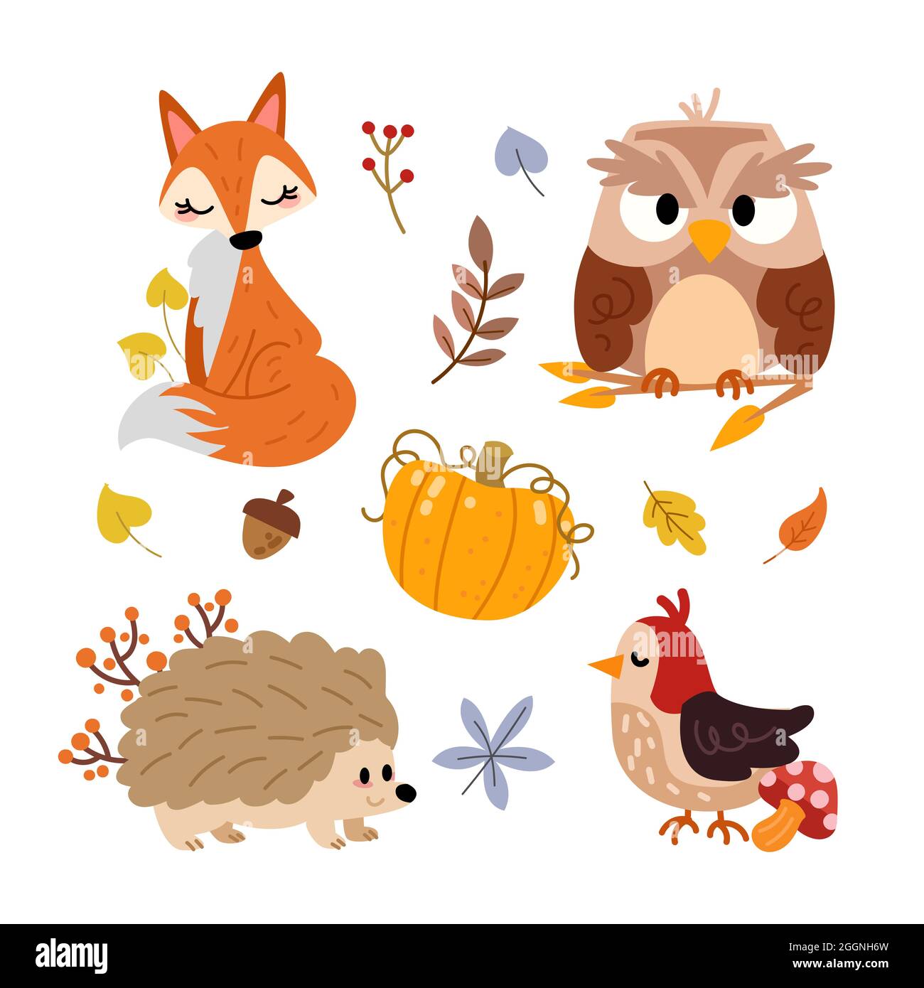 Hand drawn autumn animals collection Vector illustration Stock Vector ...