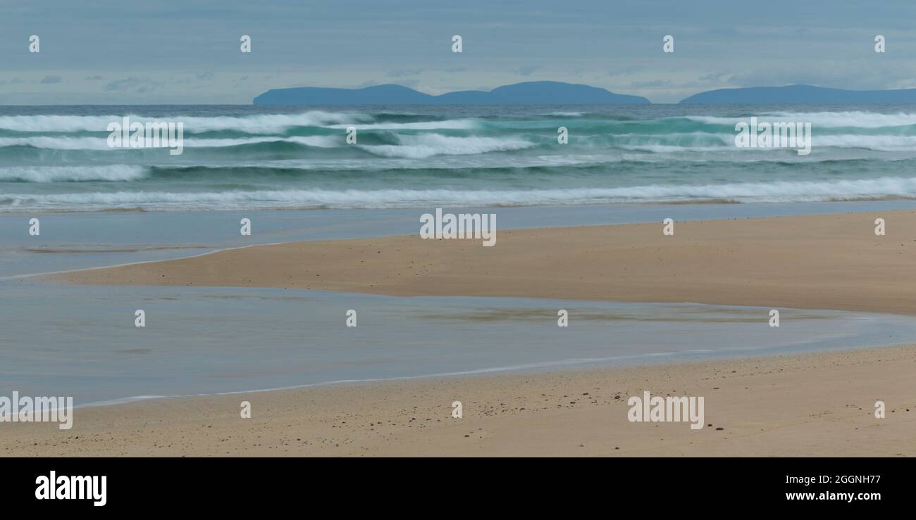 Strathy Beach with Island of Hoy in distance, Sutherland, Scotland ...