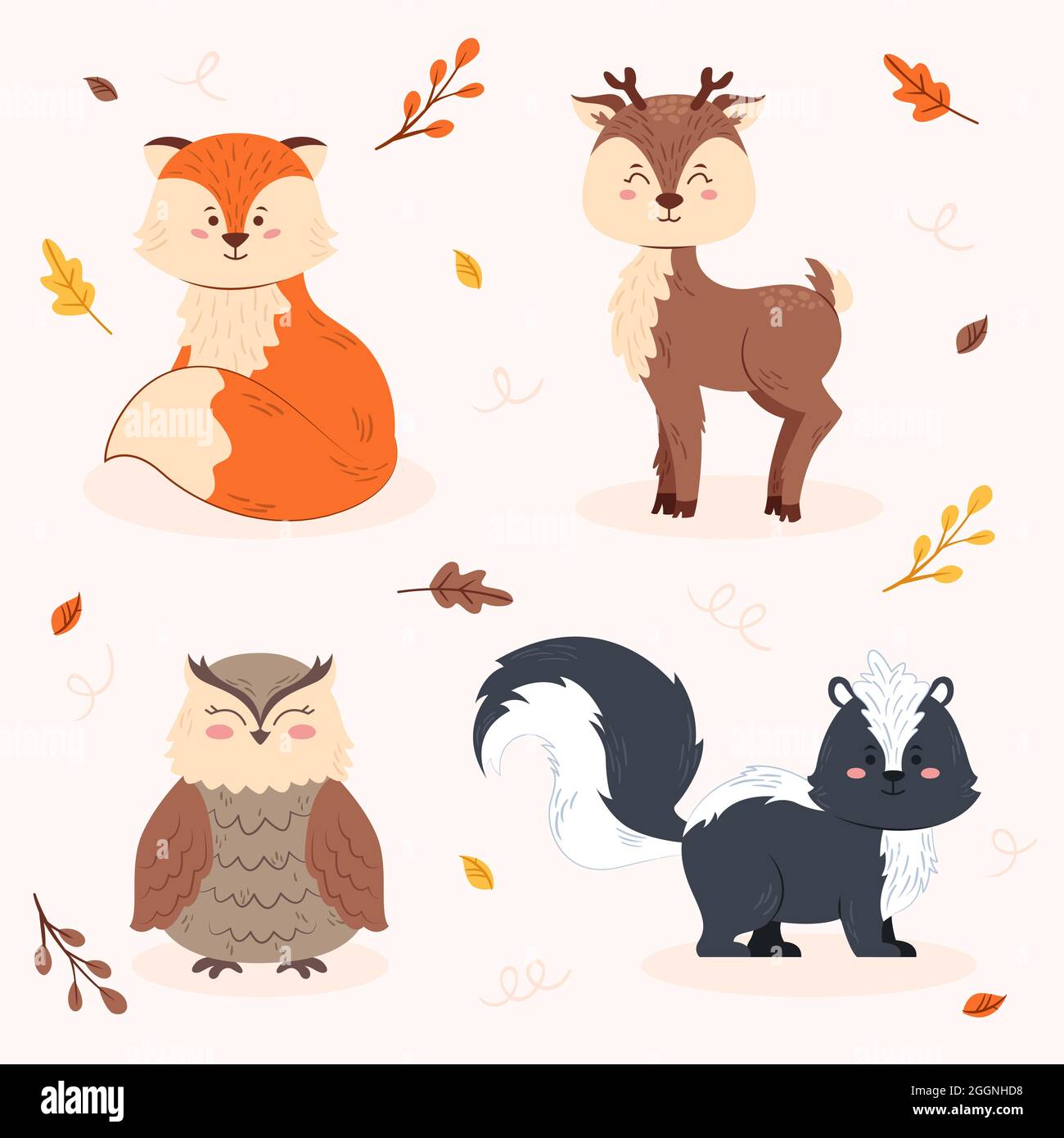 Hand drawn autumn animals collection Vector illustration Stock Vector ...