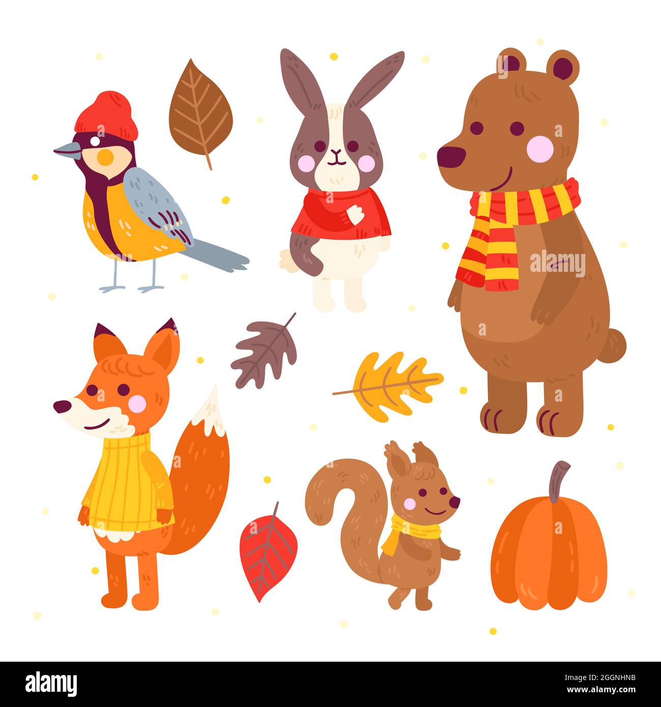 Cartoon autumn animals collection Vector illustration Stock Vector ...