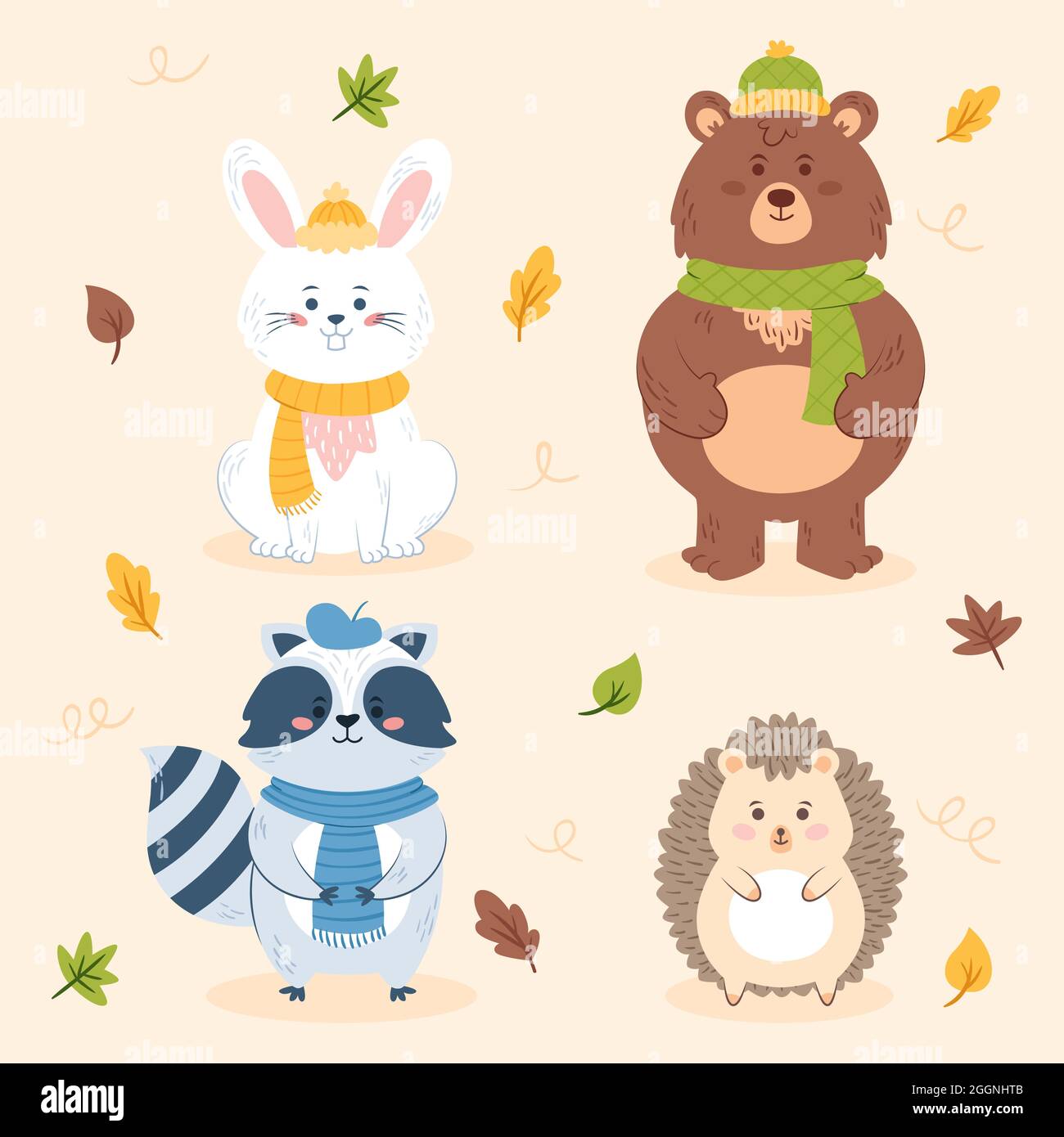 Hand drawn autumn animals collection Vector illustration Stock Vector ...