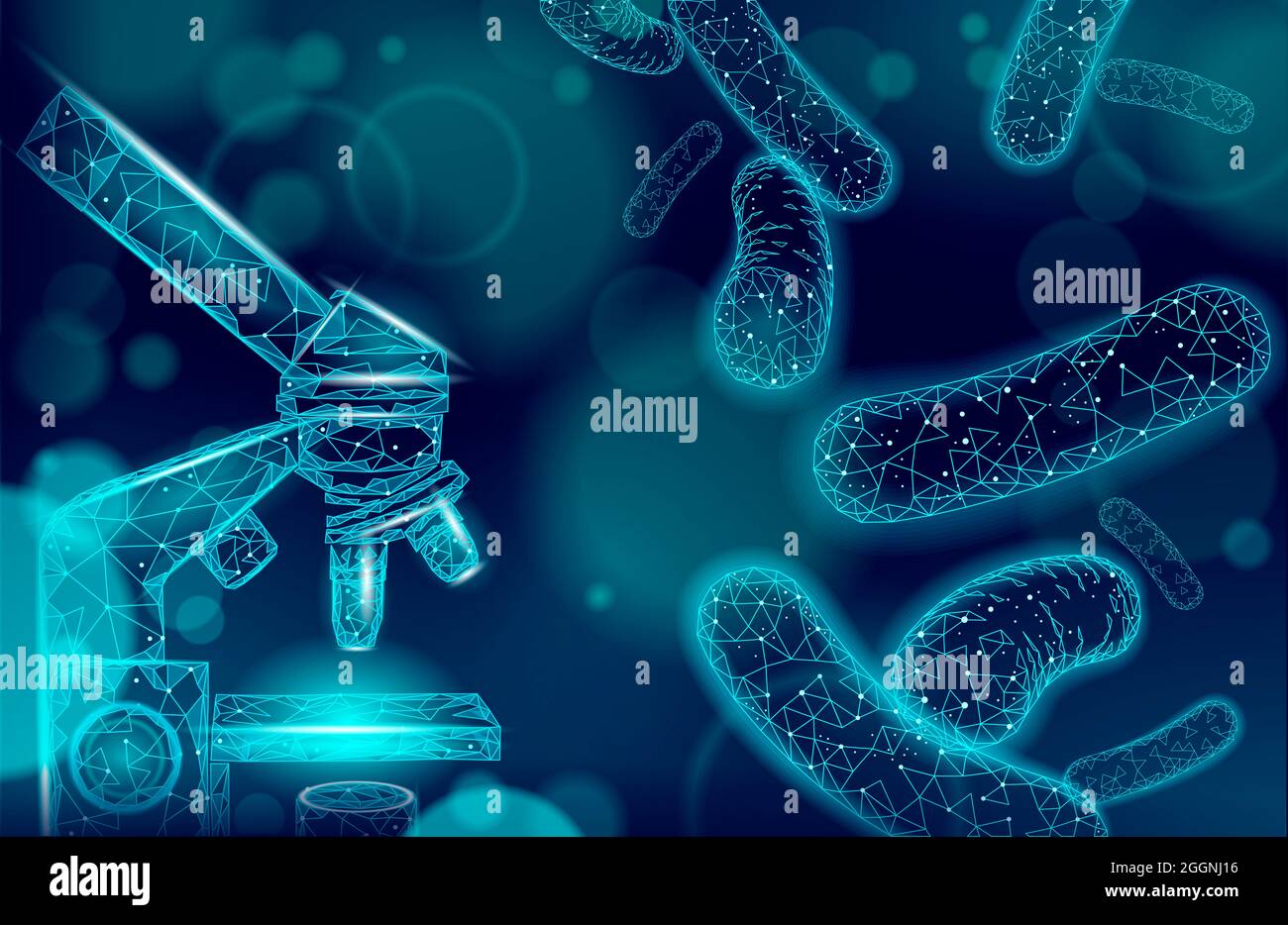 Bacteria microscope 3D low poly render probiotics. Healthy normal ...