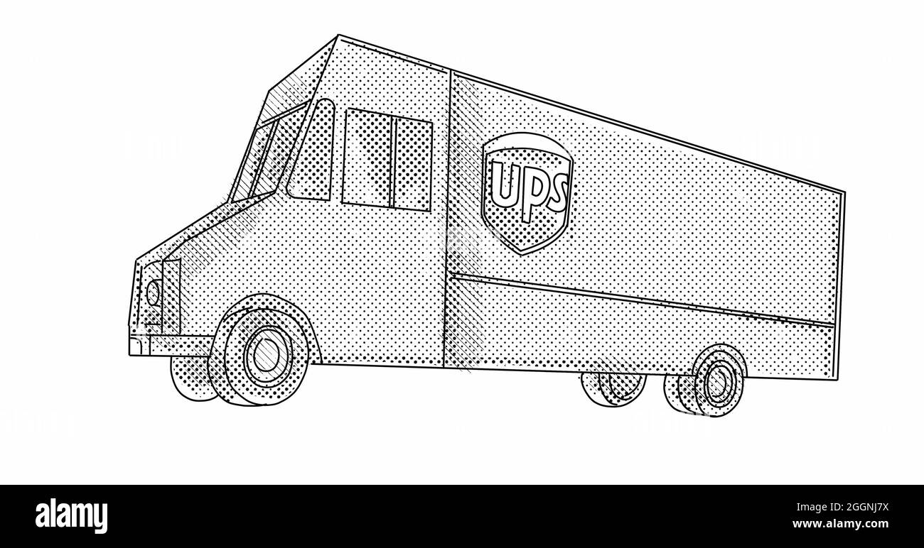 AUCKLAND, NEW ZEALAND - Nov 10, 2020: Line art illustration of UPS ...
