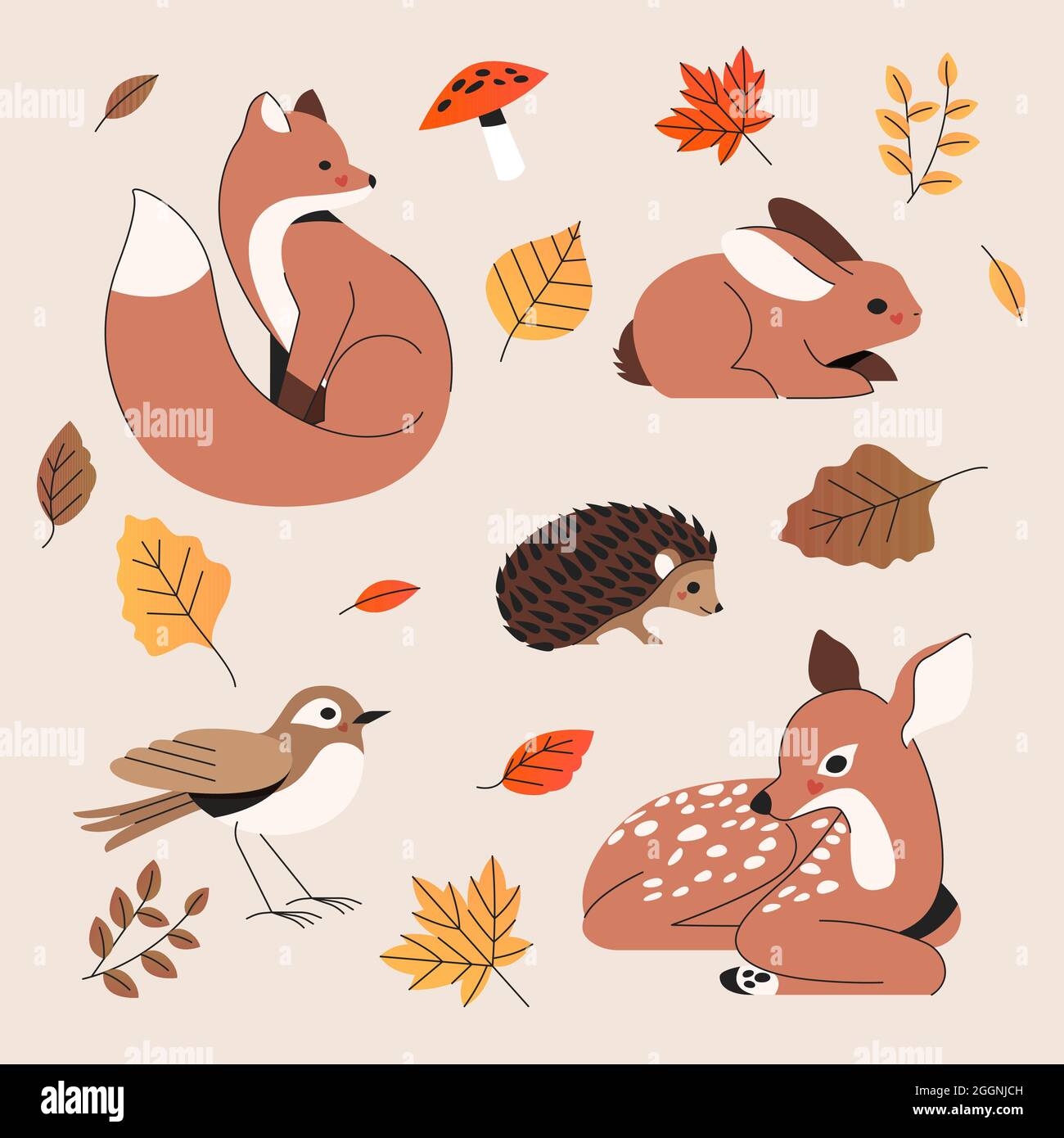 Hand drawn autumn animals collection Vector illustration Stock Vector ...