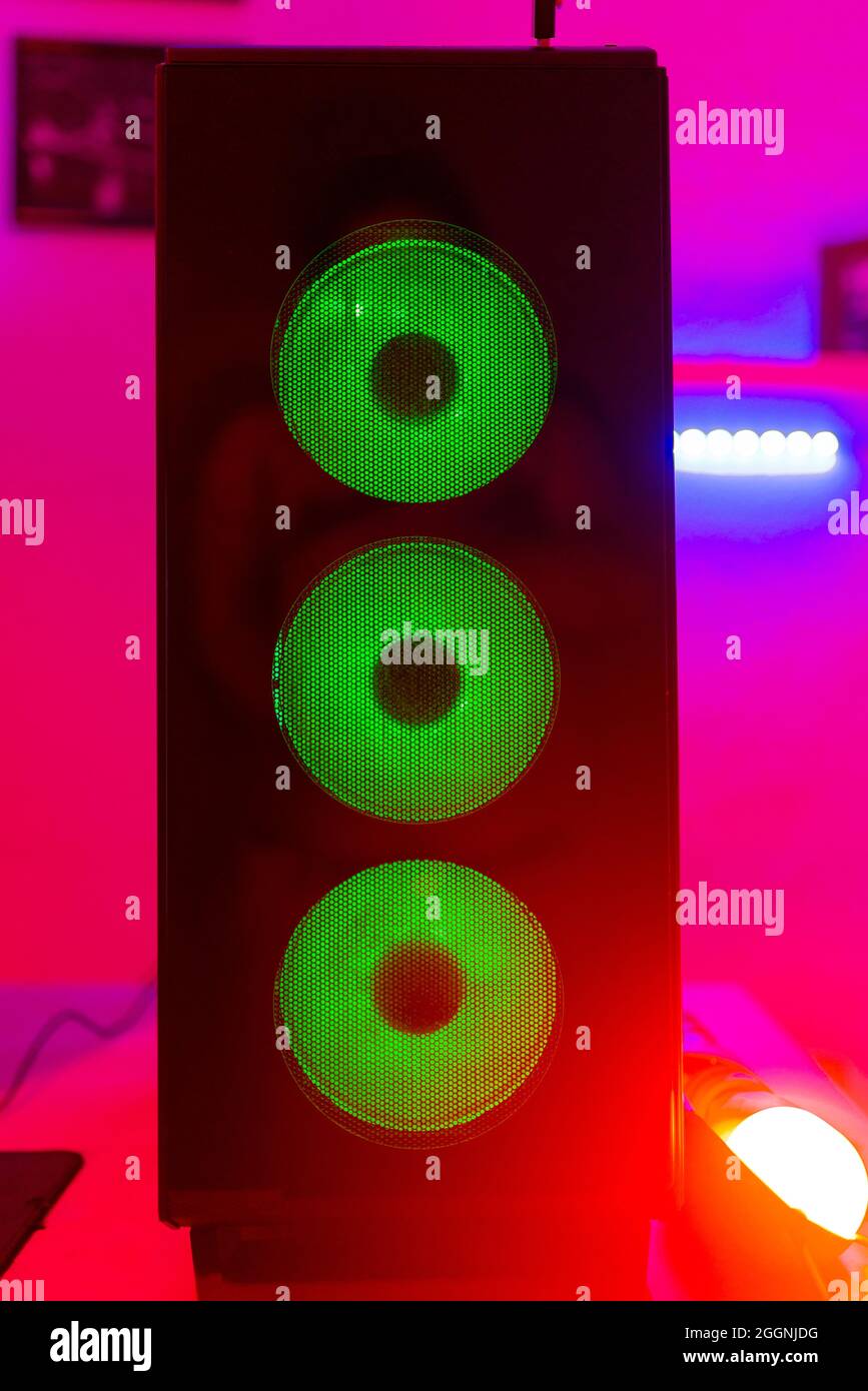 Computer case with green lights Stock Photo - Alamy