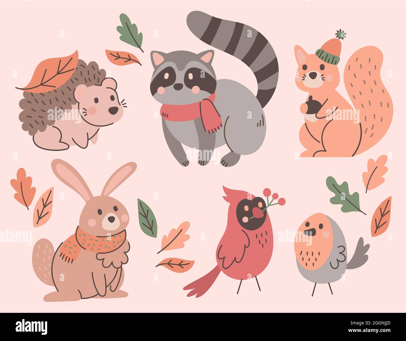 Hand drawn autumn animals collection Vector illustration Stock Vector ...